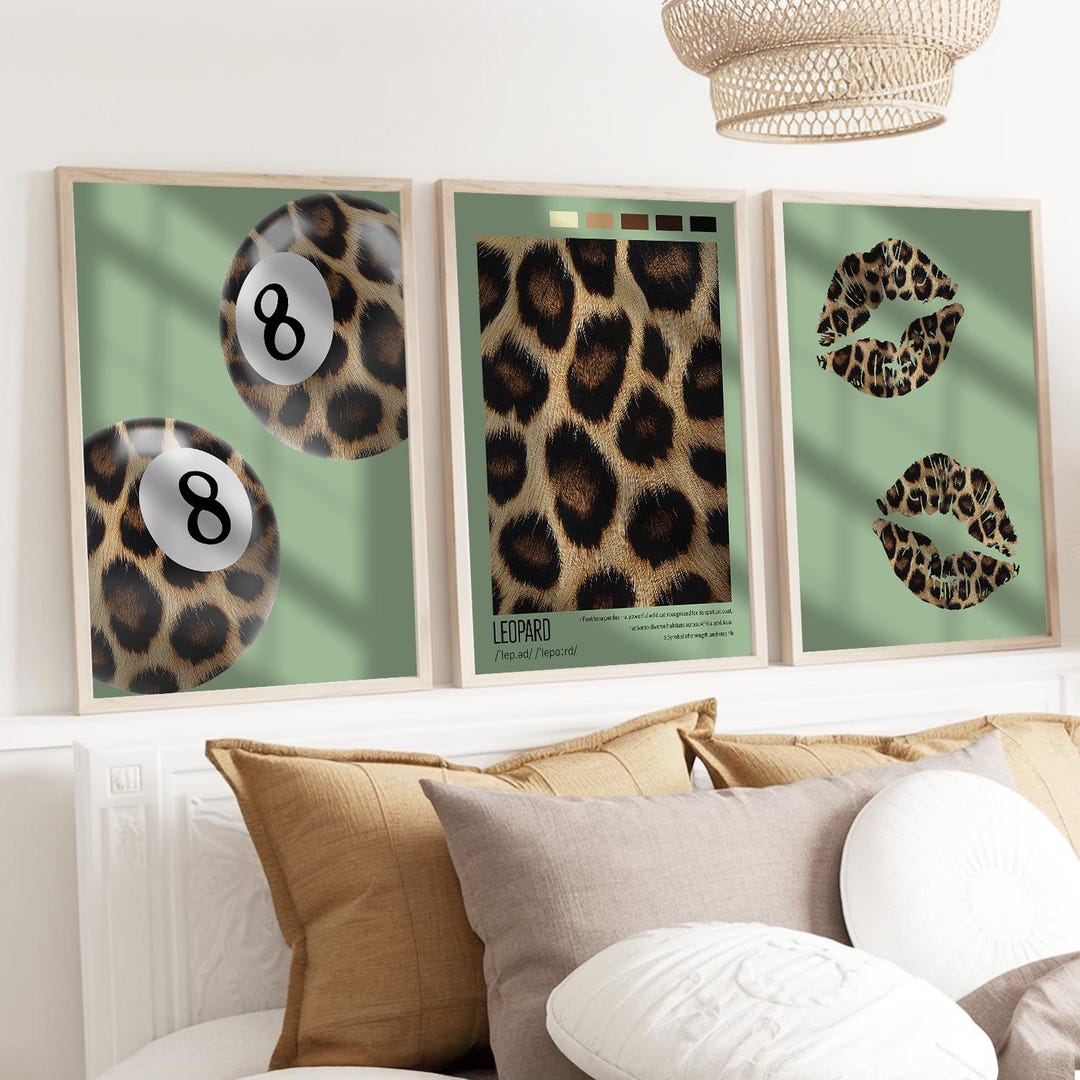 Leopard Wall Art Prints Set of 3 Wall Decor Leopard Print Kiss Lucky ...