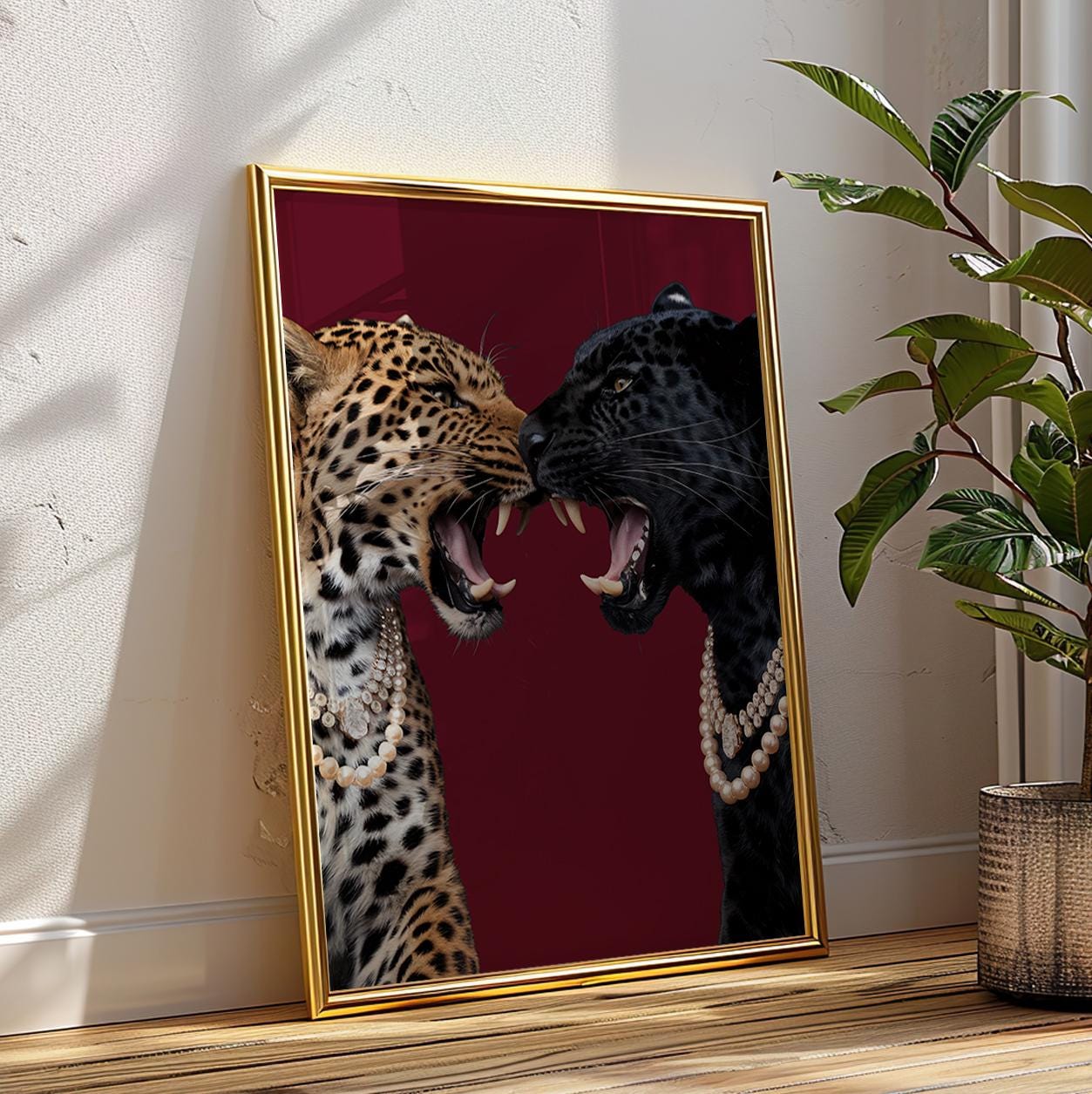Burgundy Leopard and Jaguar Print, Panther Wall Art, Vintage ...