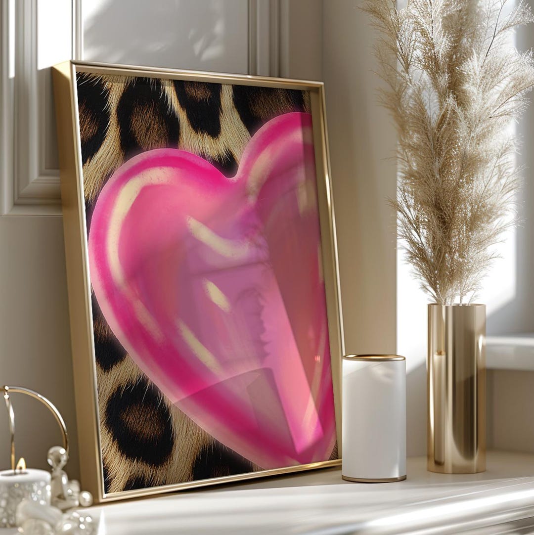 Leopard Print Bubble Pink Heart Poster Digital Wall Art Animal Leopard ...