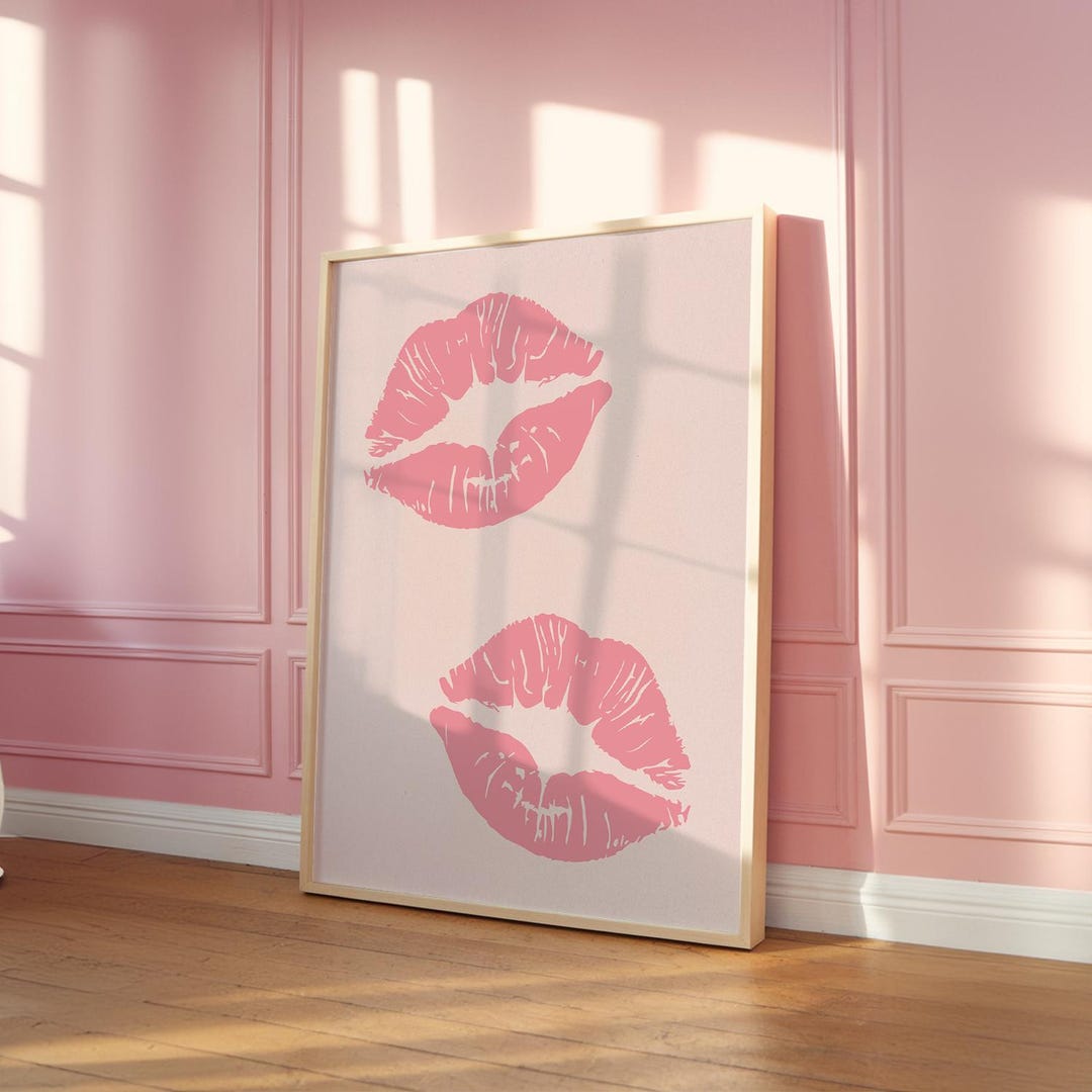 Kiss Lips Wall Art Trendy Poster Pink Lips Print Digital Prints Preppy ...