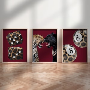 Burgundy Leopard and Jaguar Prints Set of 3 Wall Art Leopard Print ...