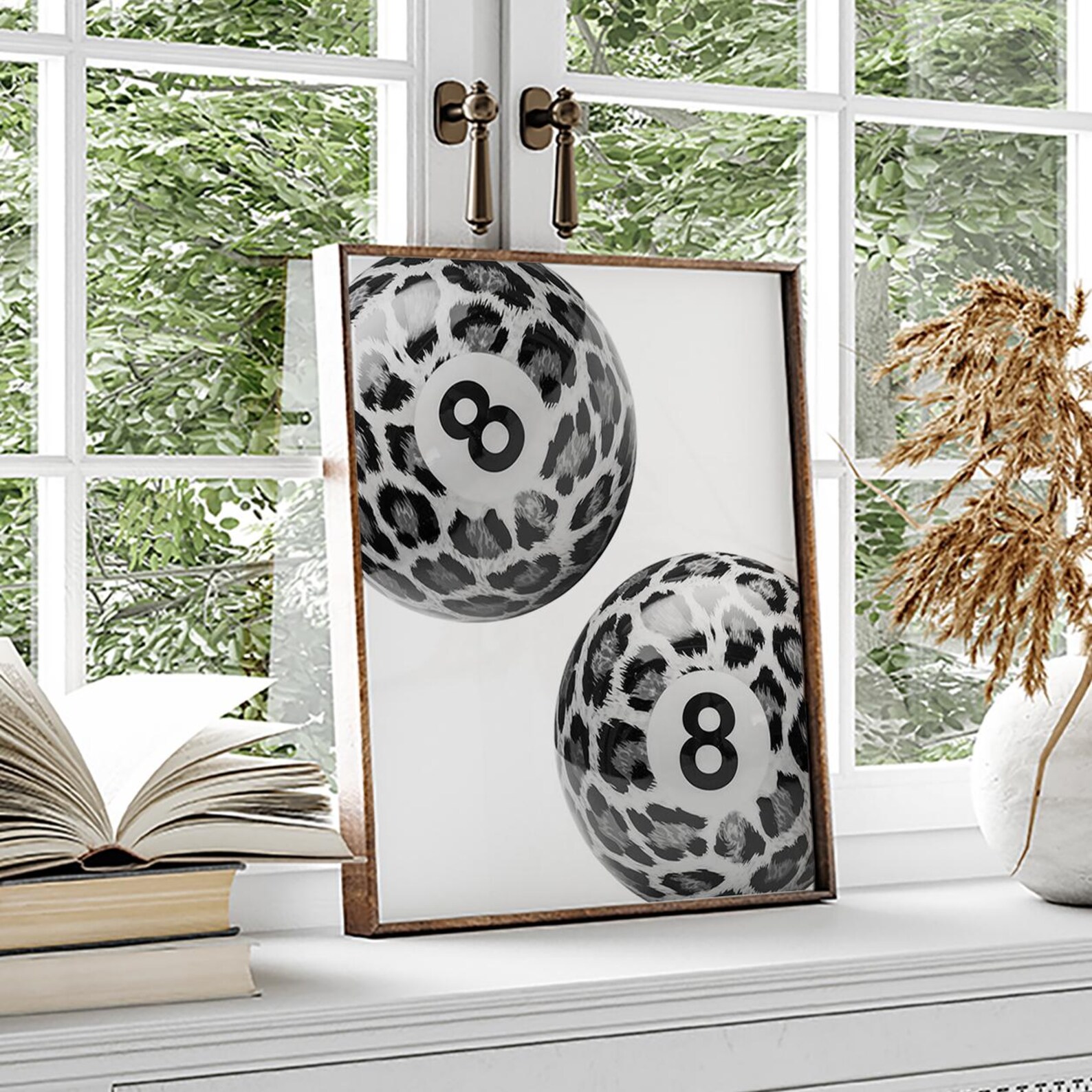 Trendy Leopard Prints, 8 Pool Ball Print, Black and White Decor, Lucky ...