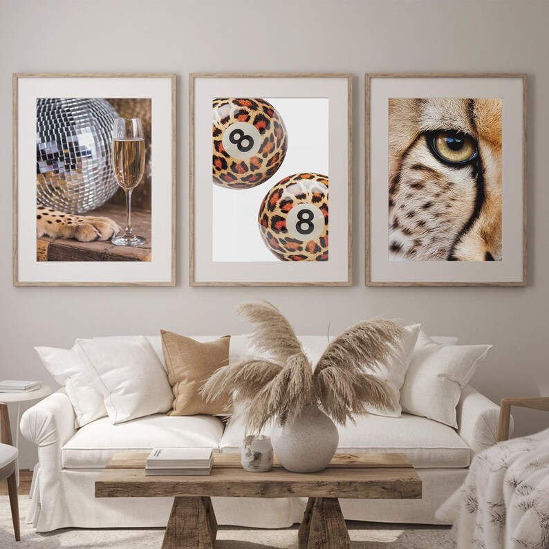 Set of 3 Leopard Prints 8 Pool Ball Print Preppy Apartment Decor Lucky ...