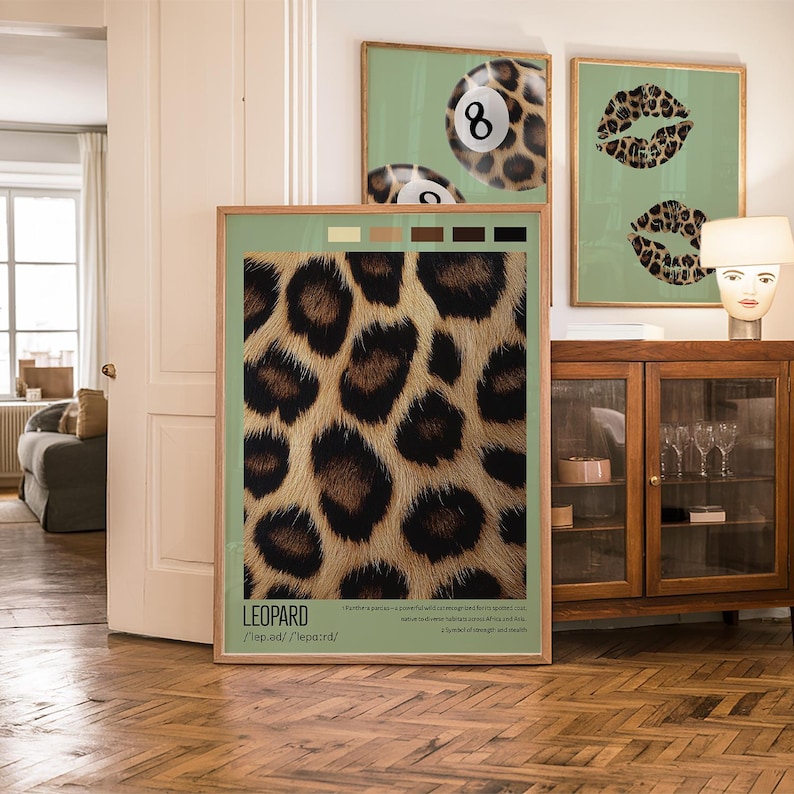 Leopard Wall Art Prints Set of 3 Wall Decor Leopard Print Kiss Lucky ...