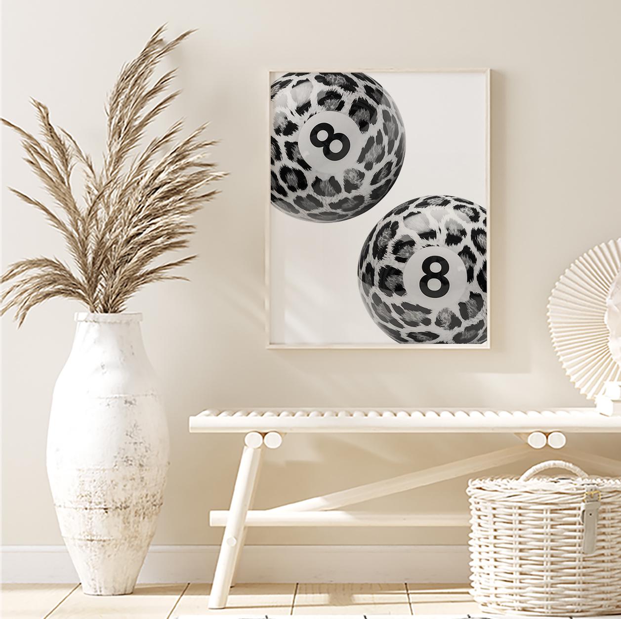 Trendy Leopard Prints, 8 Pool Ball Print, Black and White Decor, Lucky ...