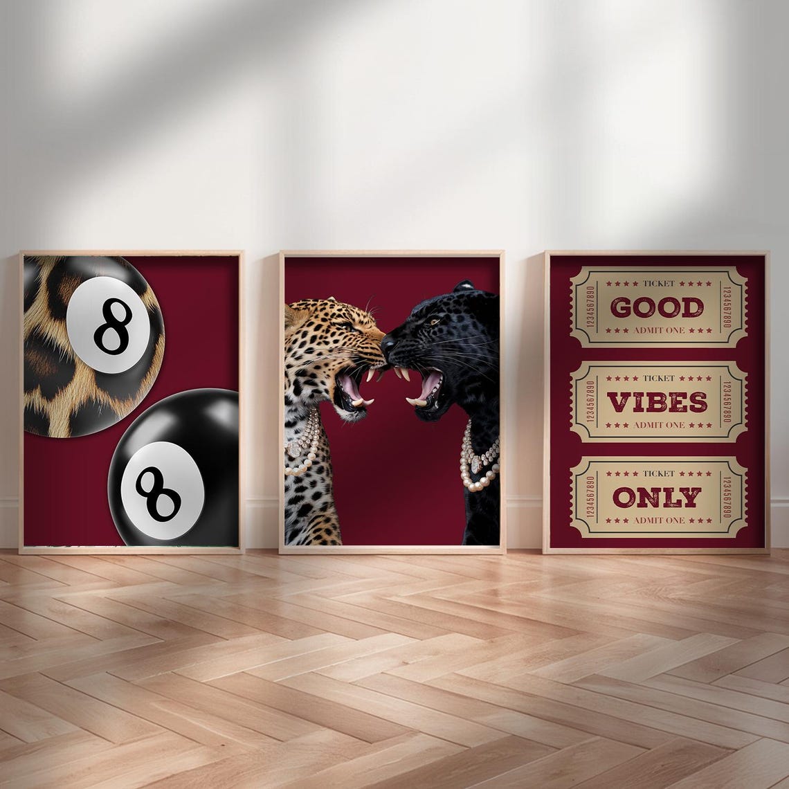 Burgundy Leopard Jaguar Print Set: Trendy Gallery Wall Art (digital ...