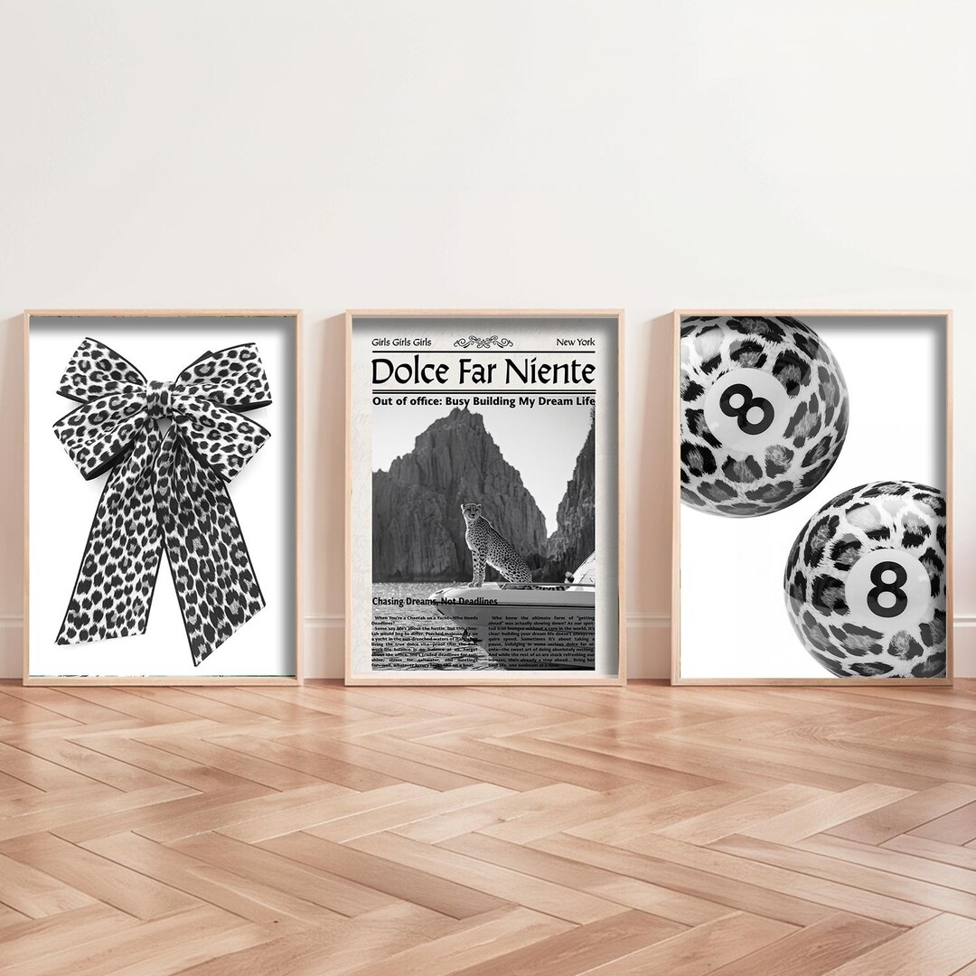 Set of 3 Leopard Prints 8 Pool Ball Print Preppy Apartment Decor Lucky ...