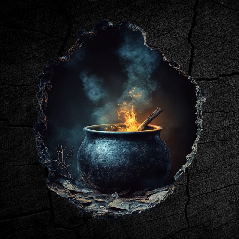Witch Cauldron Sticker, Magical Fire Hole Decal for Witches, Wizards ...
