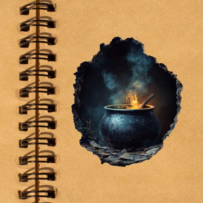 Witch Cauldron Sticker, Magical Fire Hole Decal for Witches, Wizards ...