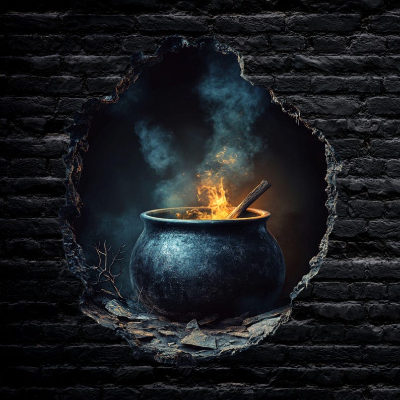 Witch Cauldron Sticker, Magical Fire Hole Decal for Witches, Wizards ...