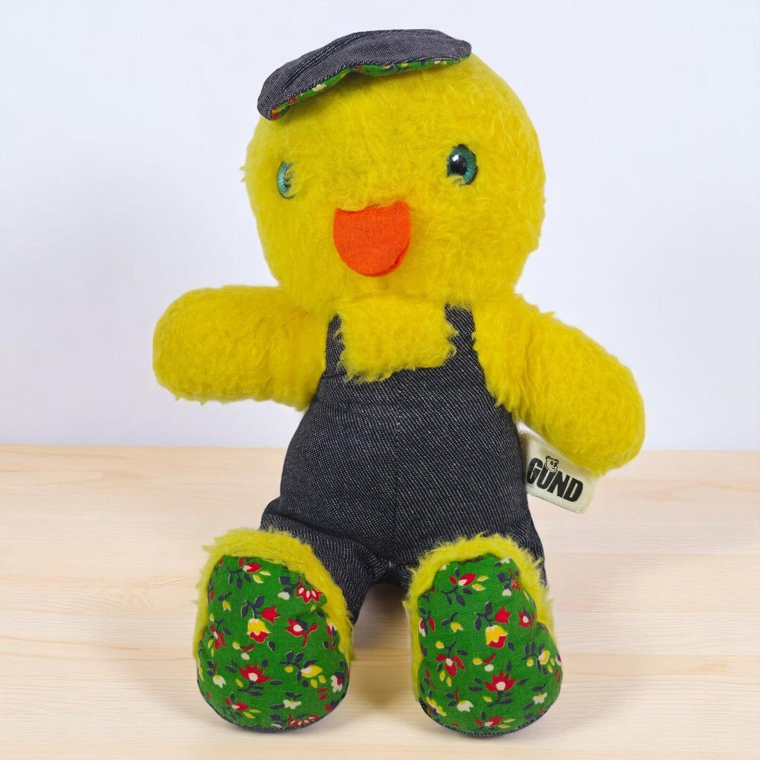Vintage GUND Duck Plush Toy Yellow Overalls Stuffed Animal 80s Farm Kid ...