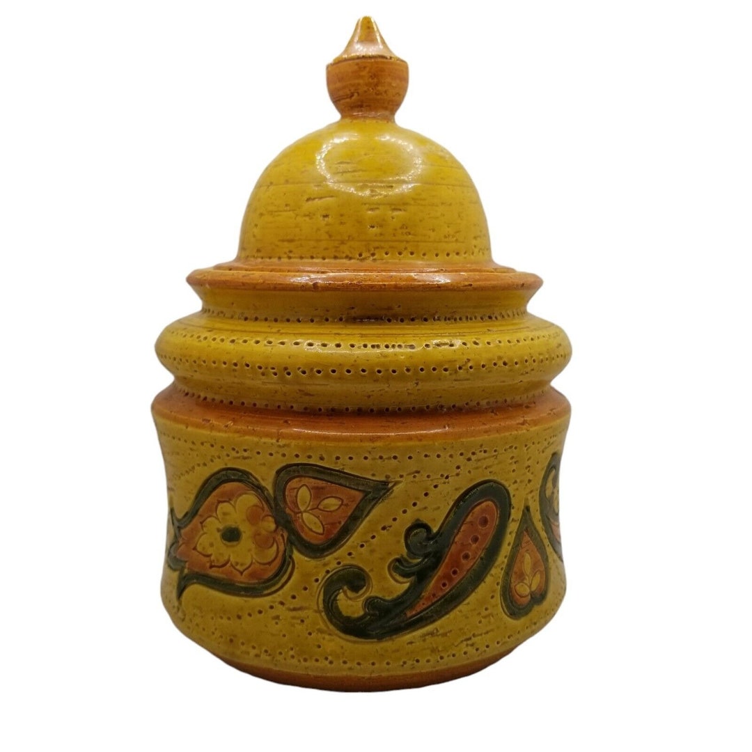Bitossi Rimini Yellow Pottery Jar With Lid: MCM Paisley Canister - Etsy