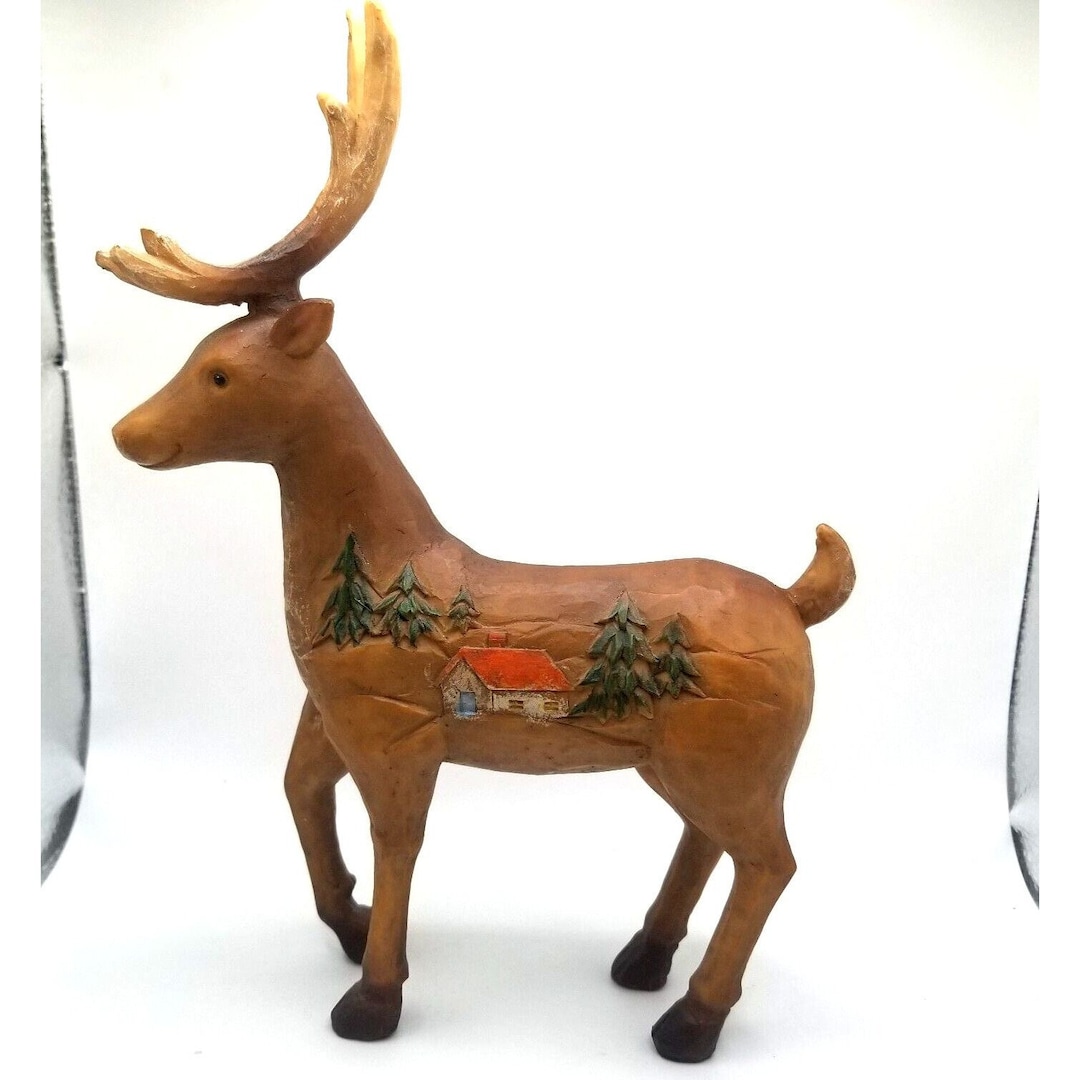 Reindeer Figure With Landscape Image on Sides Christmas Figurine Decor ...