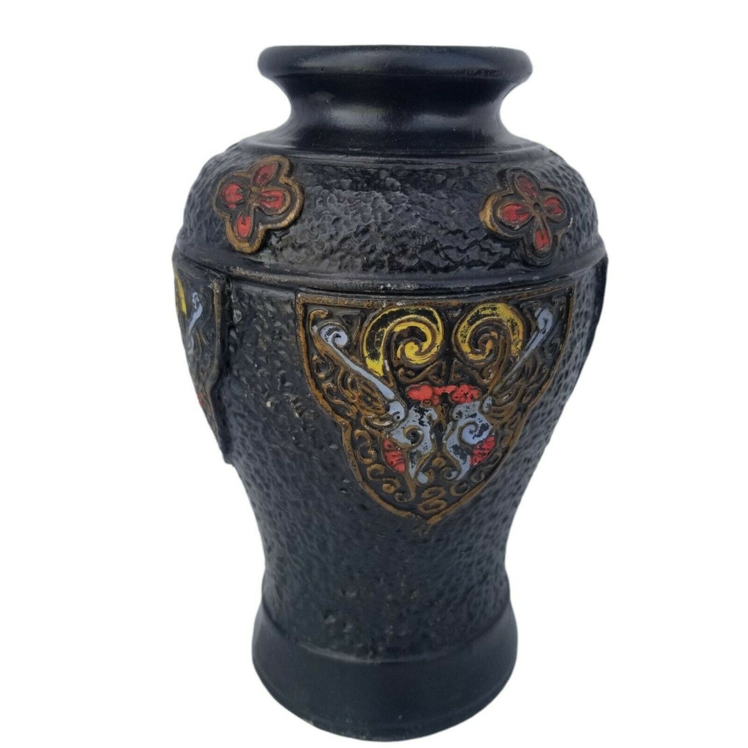 Vintage Tokanabe Ware Art Pottery Vase: Black Textured Japanese Decor ...