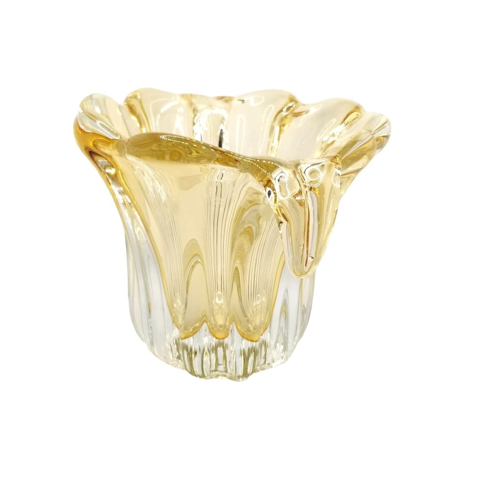Vintage Art Glass Vase Mid Century Yellow/gold Tint Scalloped Rim ...