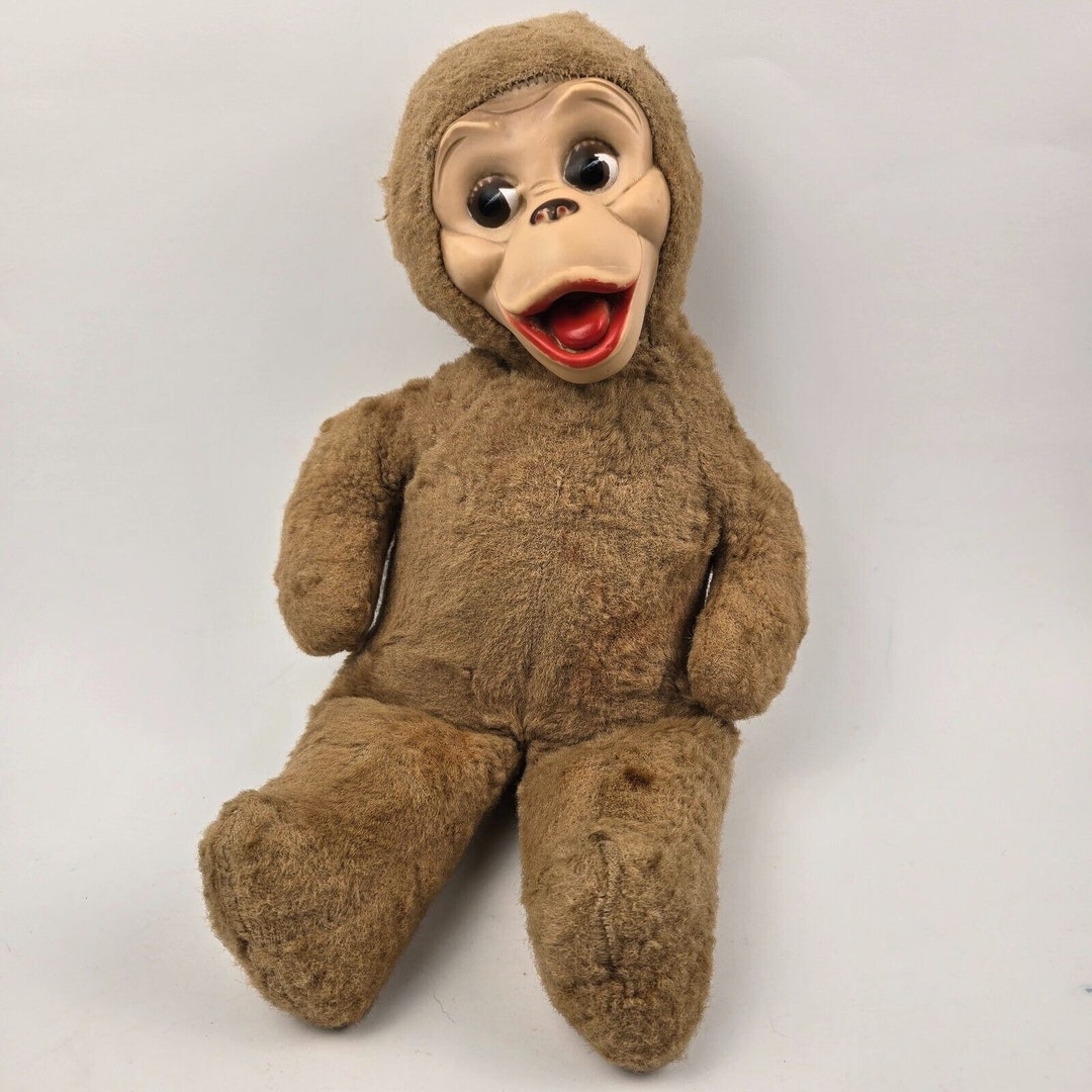 Vintage Plush Monkey Rubber Face Toy Chimp Straw Stuffed Animal Brown ...