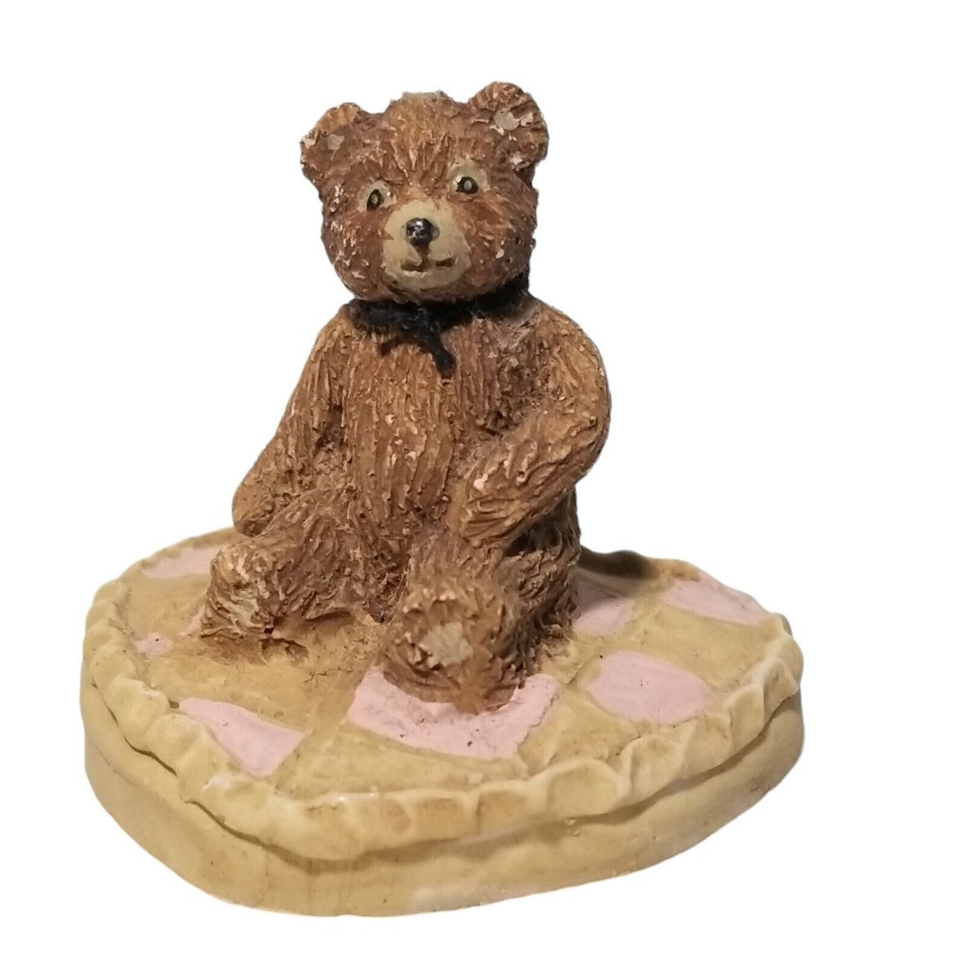 Tattered Bears Figurine Small Teddy Bear on Checker Pattern Heart ...