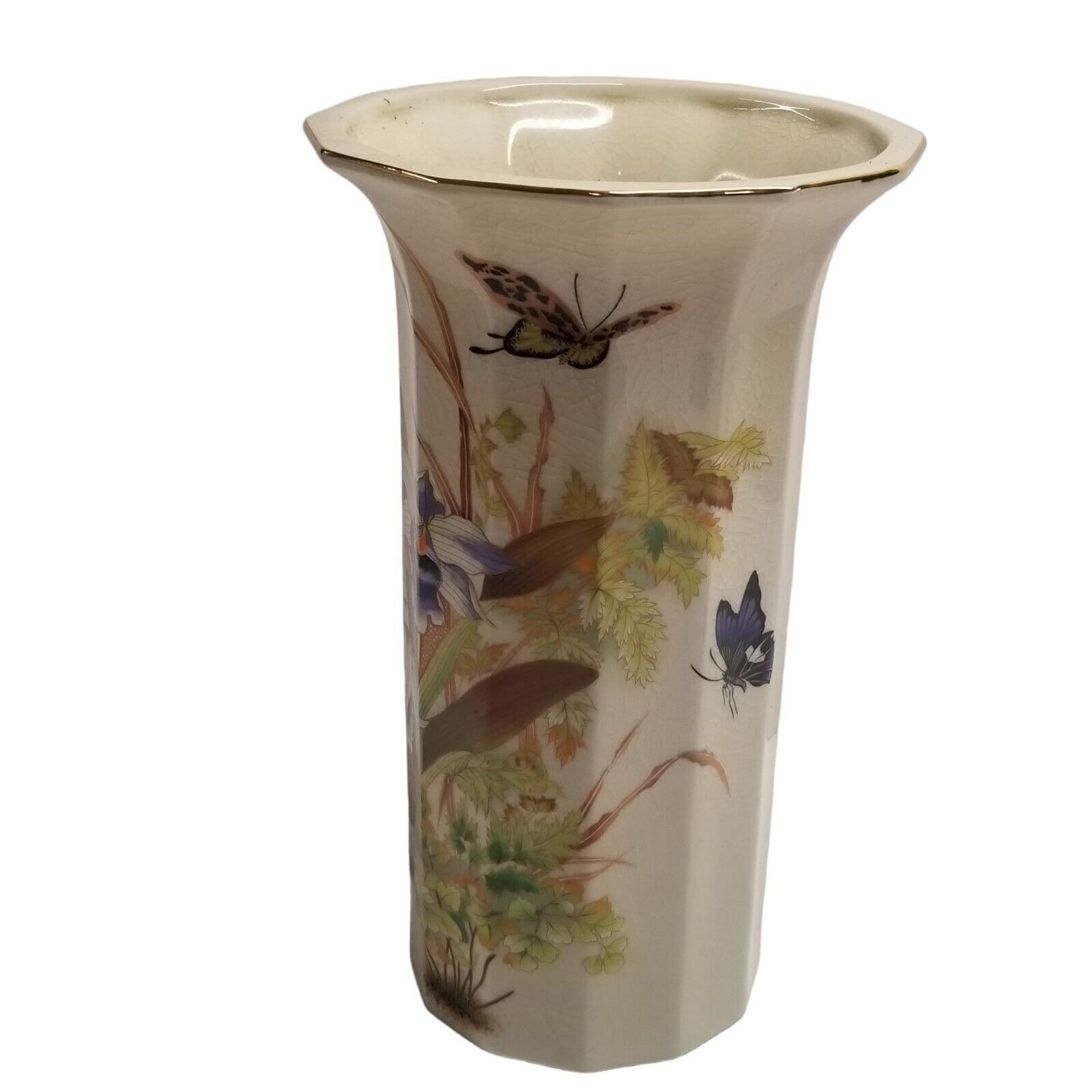 Toyo Tropical Orchid Vase Orchid Butterfly Crackle Glaze Japan Vintage ...