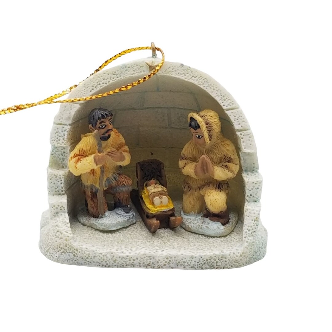 Vintage Igloo Nativity Scene Christmas Ornament Golder Image Alaska ...