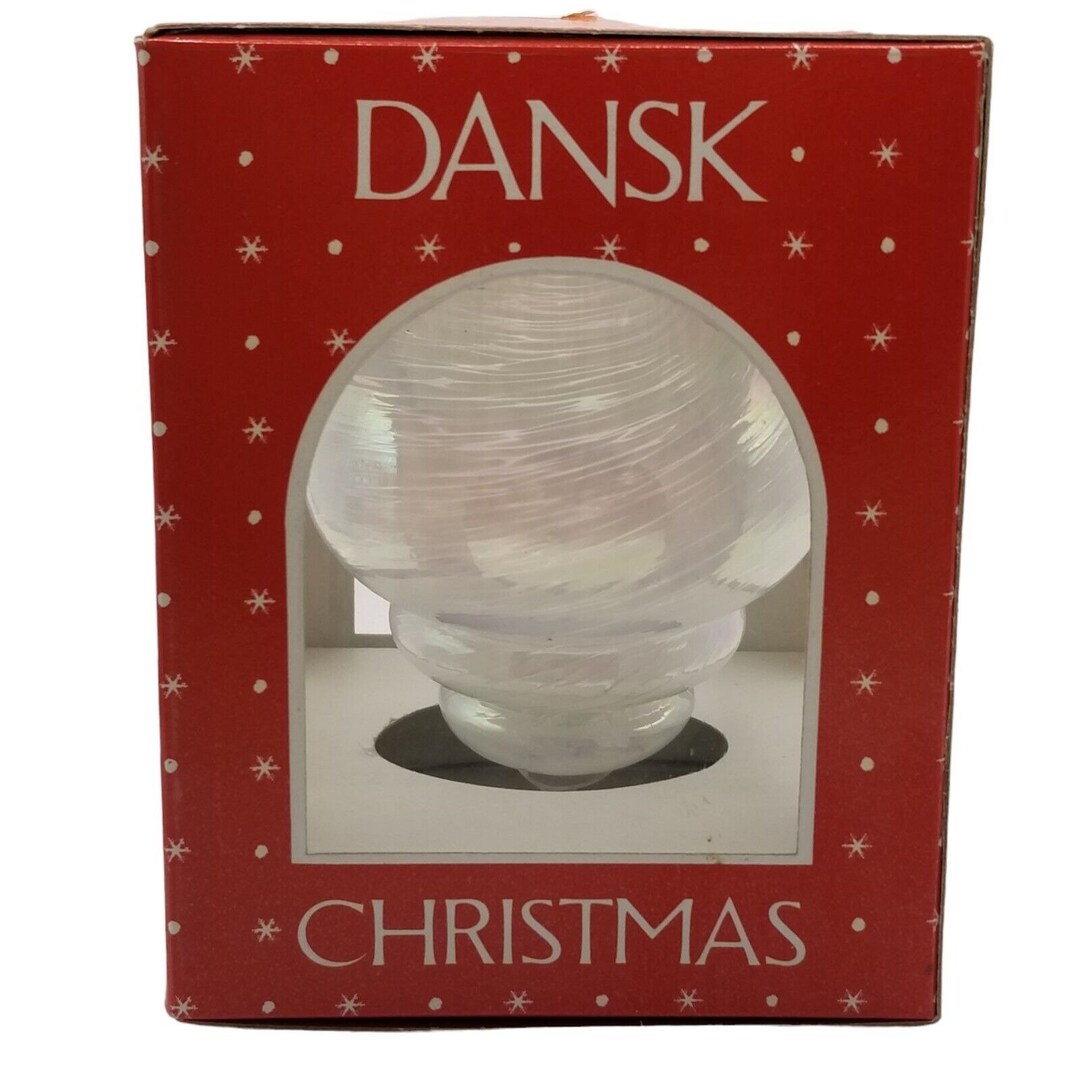 Dansk Christmas Ornament Blown Art Glass Iridescent Swirl White Subtle ...