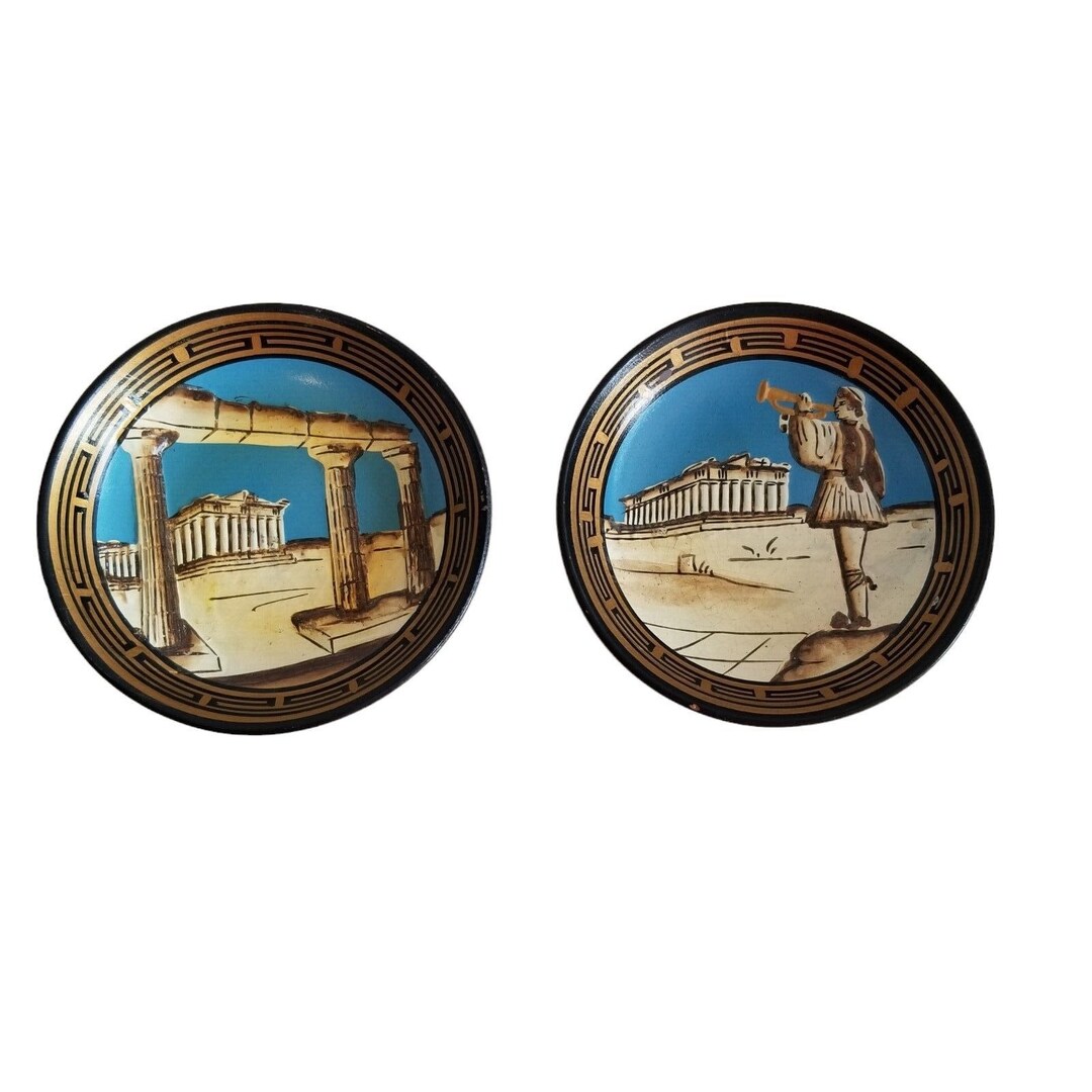Vintage Decorative Clay Greek Plates Parthenon Made in Greece Athens ...
