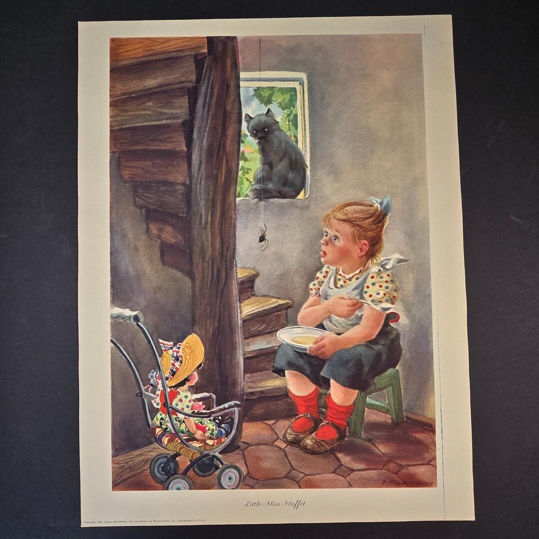 Feodor Rojankovsky Lithograph Little Miss Muffet 1945 Vintage Nursery ...