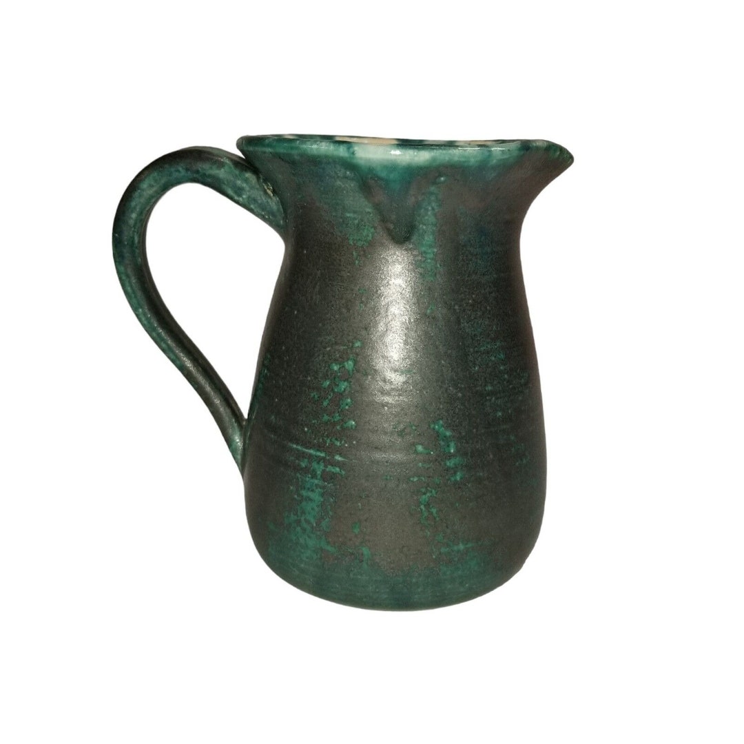 Studio Art Pottery Pitcher: Green Drip Glaze, Signed Vintage Creamer - Etsy