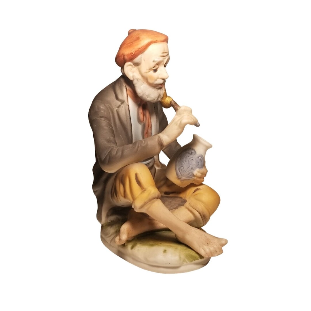 Vintage Figurine Old Man Smoking Pipe Painter Artist Taiwan Artmark ...
