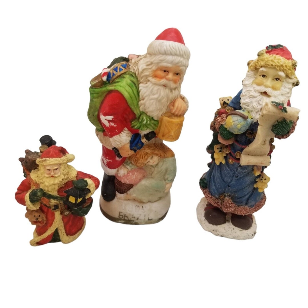 Vintage Santa Claus Figurine Lot Christmas Holiday Decor Figures Resin ...
