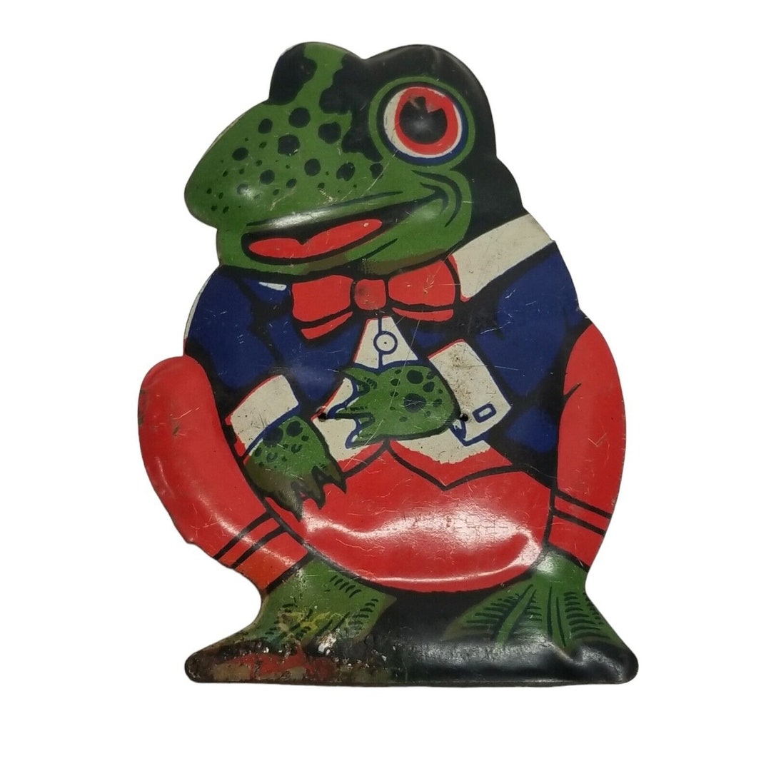 Metal Frog Figure Toy Tin Flat Colorful Bullfrog Jacket Bowtie ...
