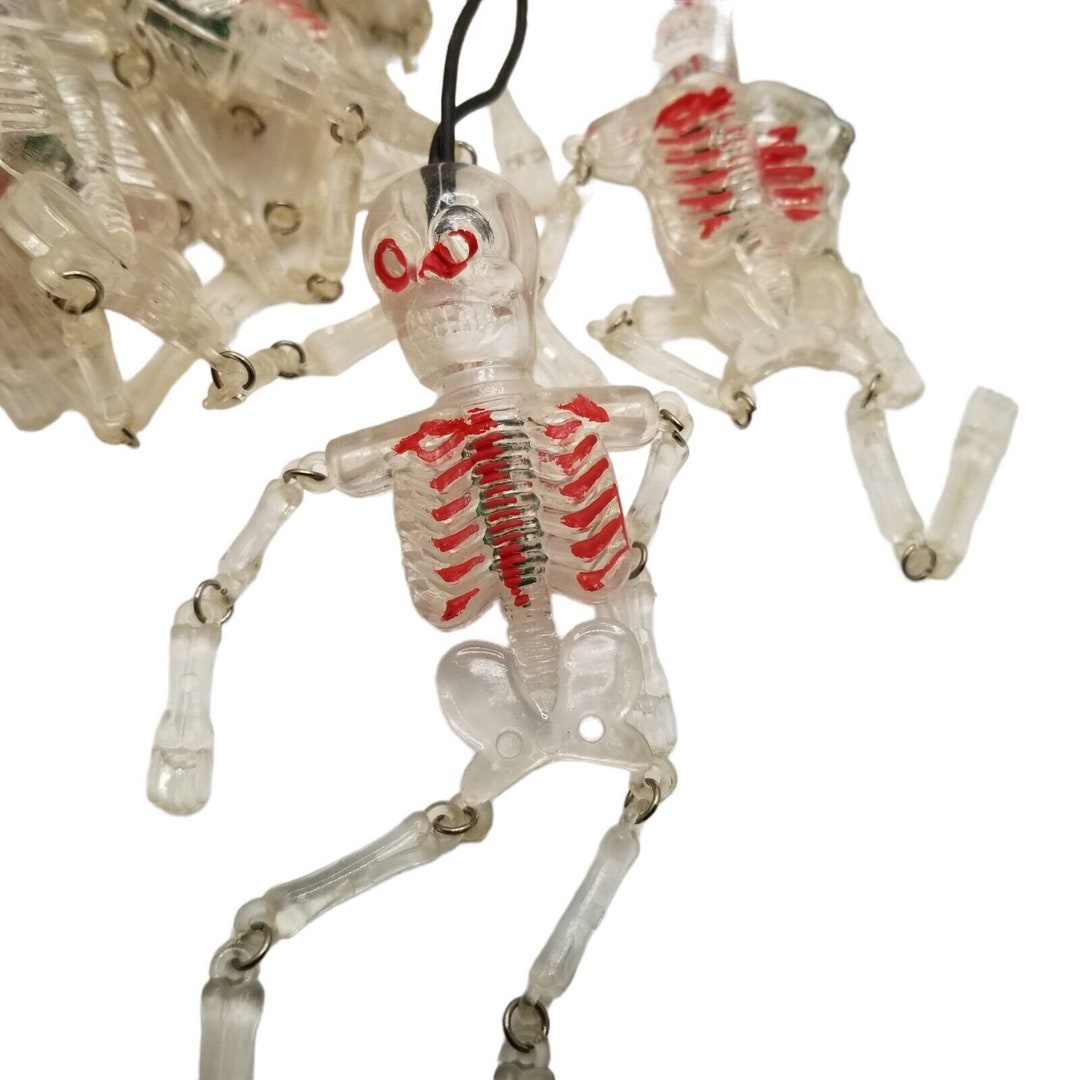 Vintage Skeleton Halloween String Lights Flashing Green Plastic Bones ...