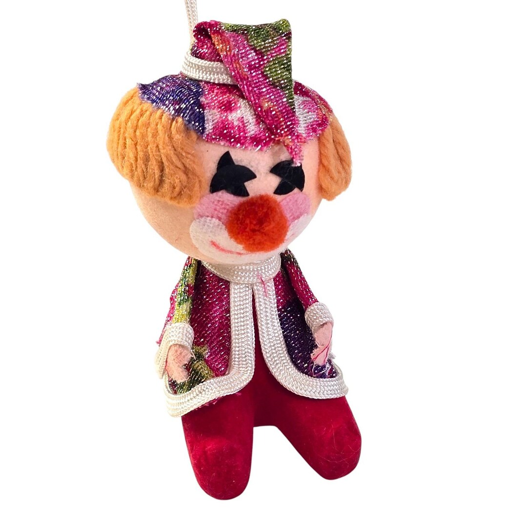 Vintage Clown Ornament Bendable Plush Felt Christmas 1950s Made in ...
