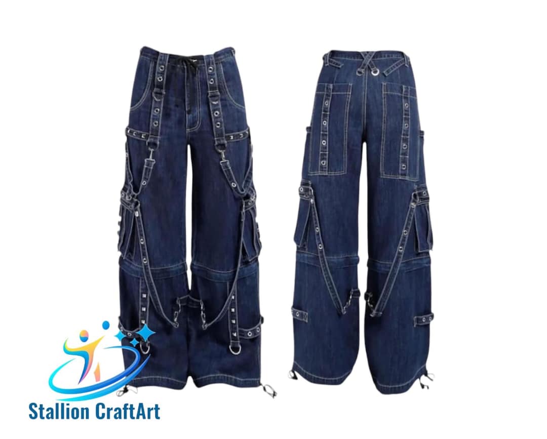 New Men’s Handmade Gothic Punk Blue Jeans Denim Pant | Wide Legs With ...