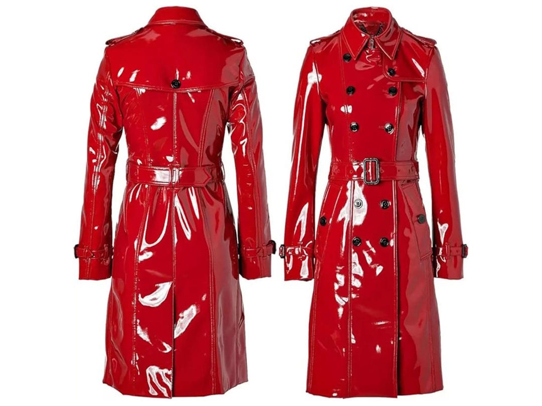 Handmade Women’s Fashion Red Vinyl Shiny Gothic Trench Coats | High ...