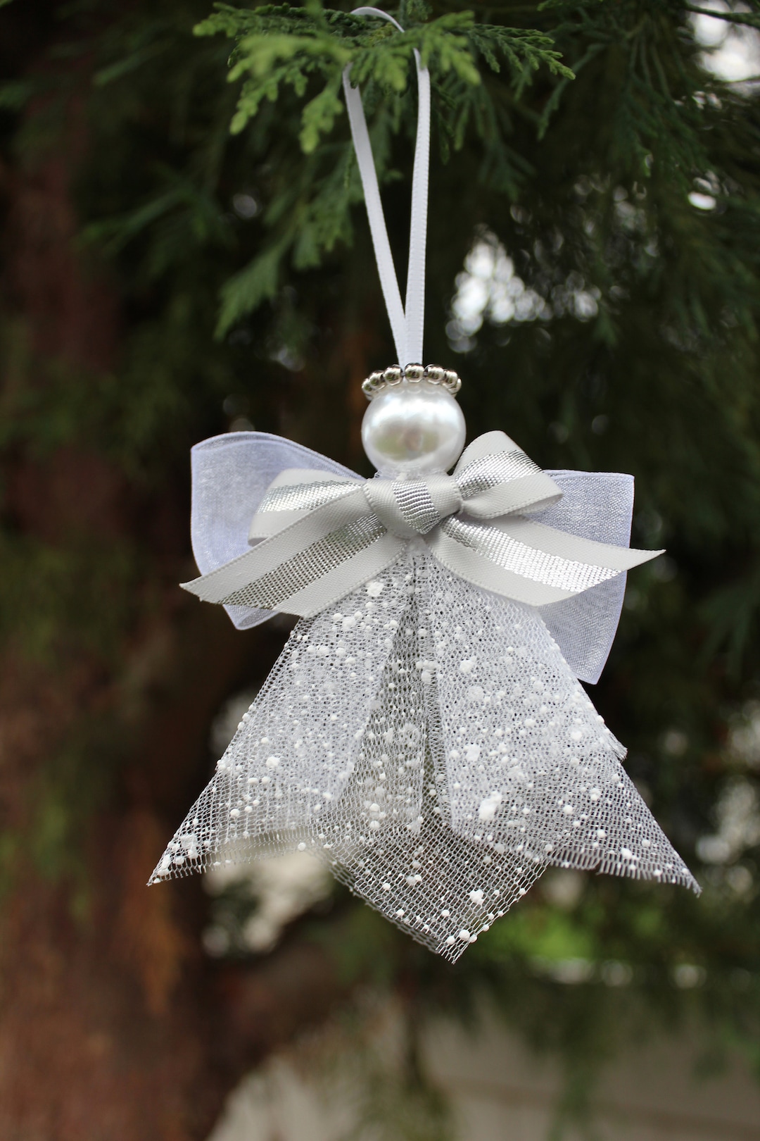 Handmade Tulle Angel Christmas Ornament: Pearl Head, Ribbon Wings - Etsy