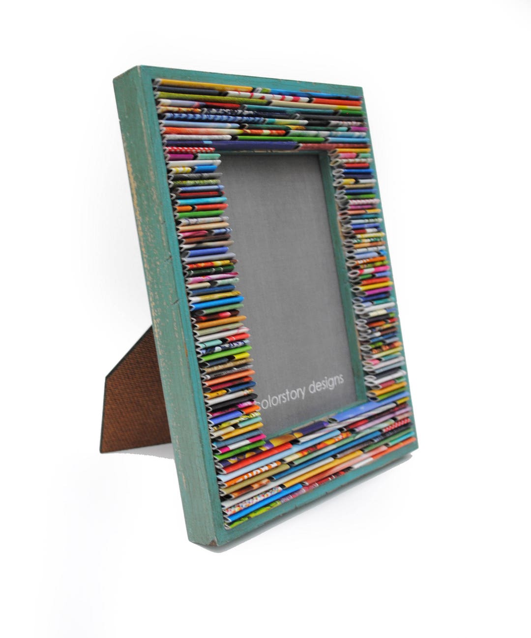 Colorful TEAL or BLUE Picture Frame - Made From Recycled Magazines ...