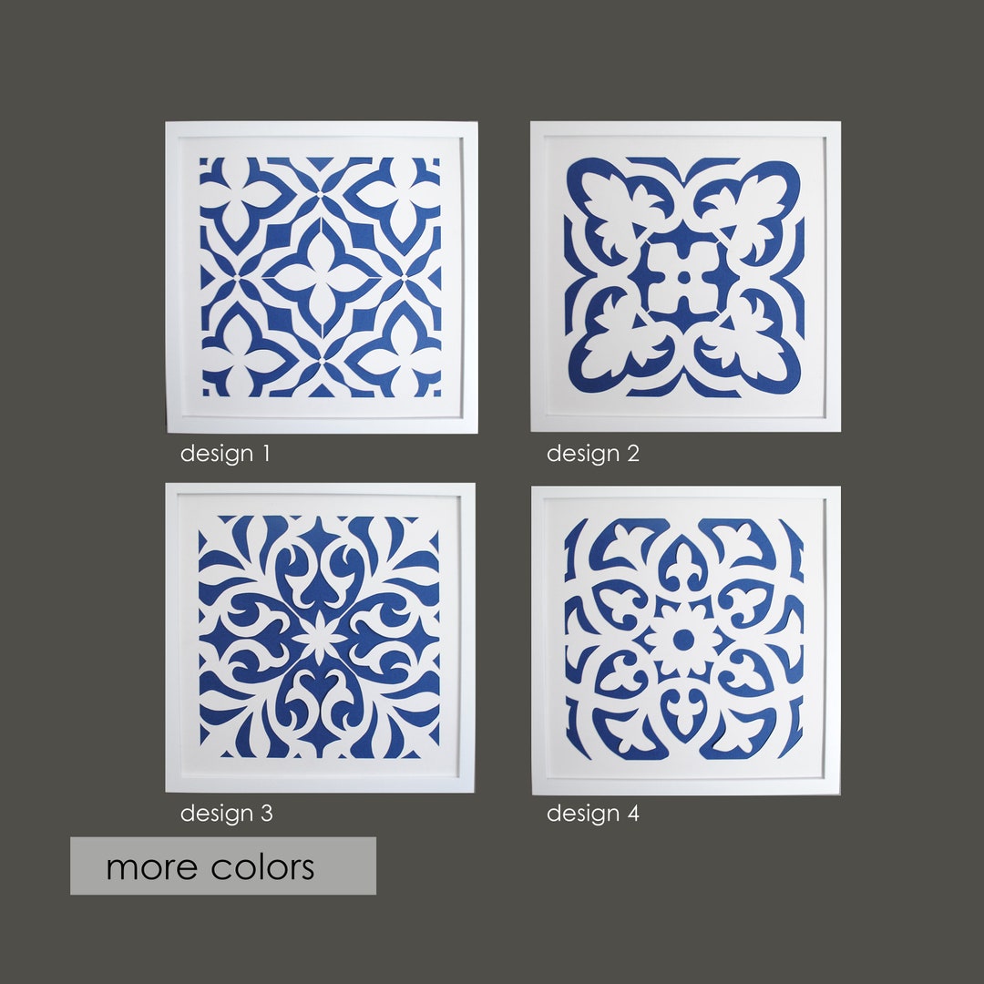 Set of 4 PAPER CUTTING Handmade Art, Tile Pattern, Square,unique Wall ...