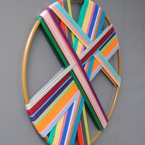 XL COLORFUL Hoop STRING Wall Art-gold or Silver Wrapped Hoop, Art Deco ...