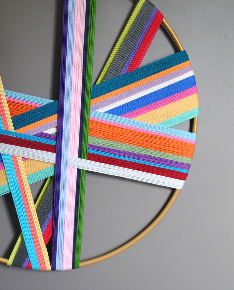 XL COLORFUL Hoop STRING Wall Art-gold or Silver Wrapped Hoop, Art Deco ...