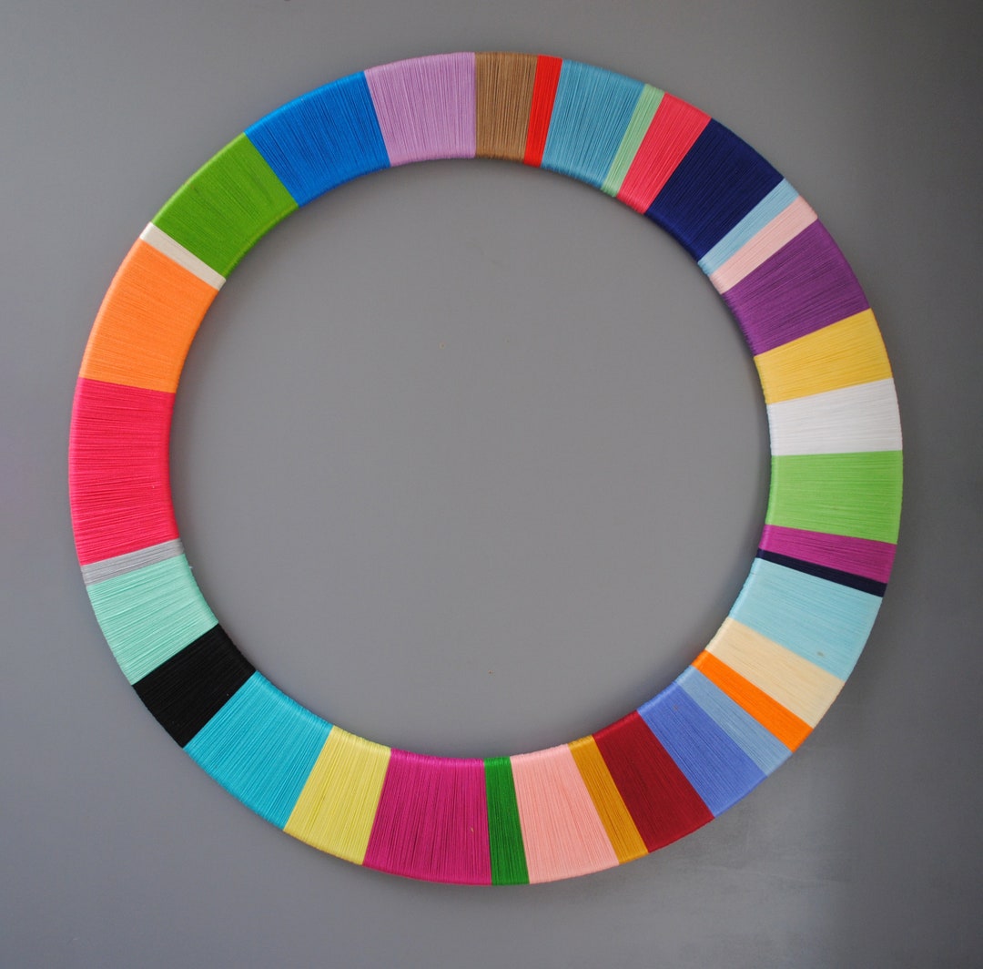 XL Rainbow STRING Hoop Wall Art colorful, Bold Unique, Art Deco Chic ...