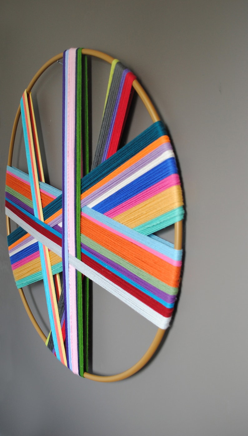 XL COLORFUL Hoop STRING Wall Art-gold or Silver Wrapped Hoop, Art Deco ...
