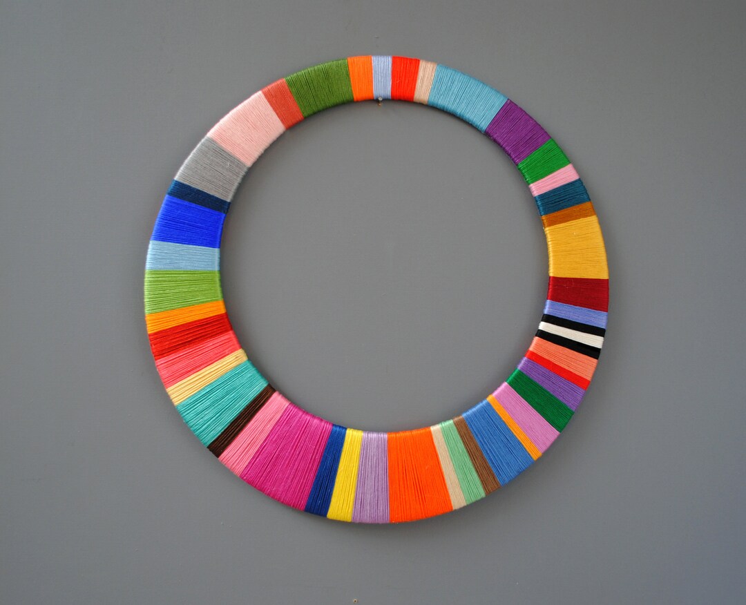 MEDIUM 12 Rainbow STRING Hoop Wall Art colorful, Bold Unique, Art Deco ...