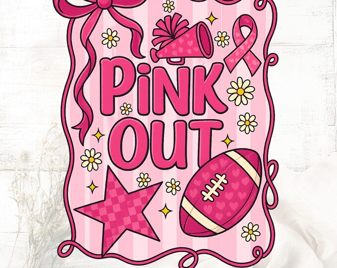 Pink Out Football PNG: Breast Cancer Awareness Bow Design (digital ...