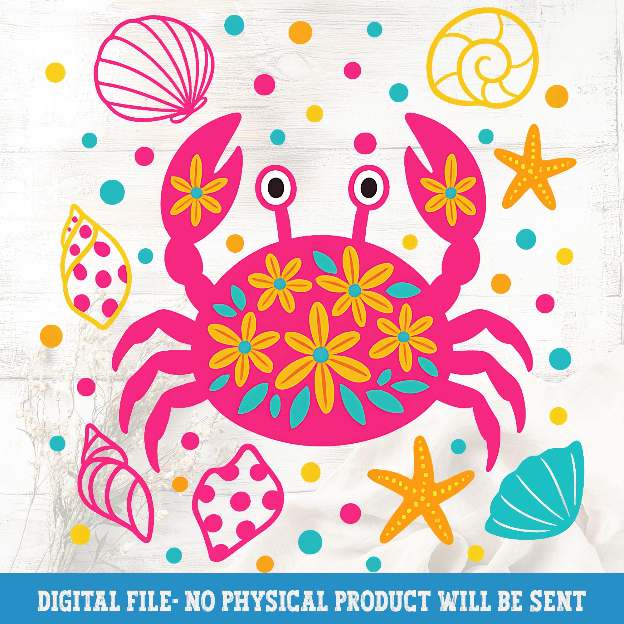 Preppy Summer Crab PNG, Coastal Floral Beach Sublimation, Cute Ocean ...