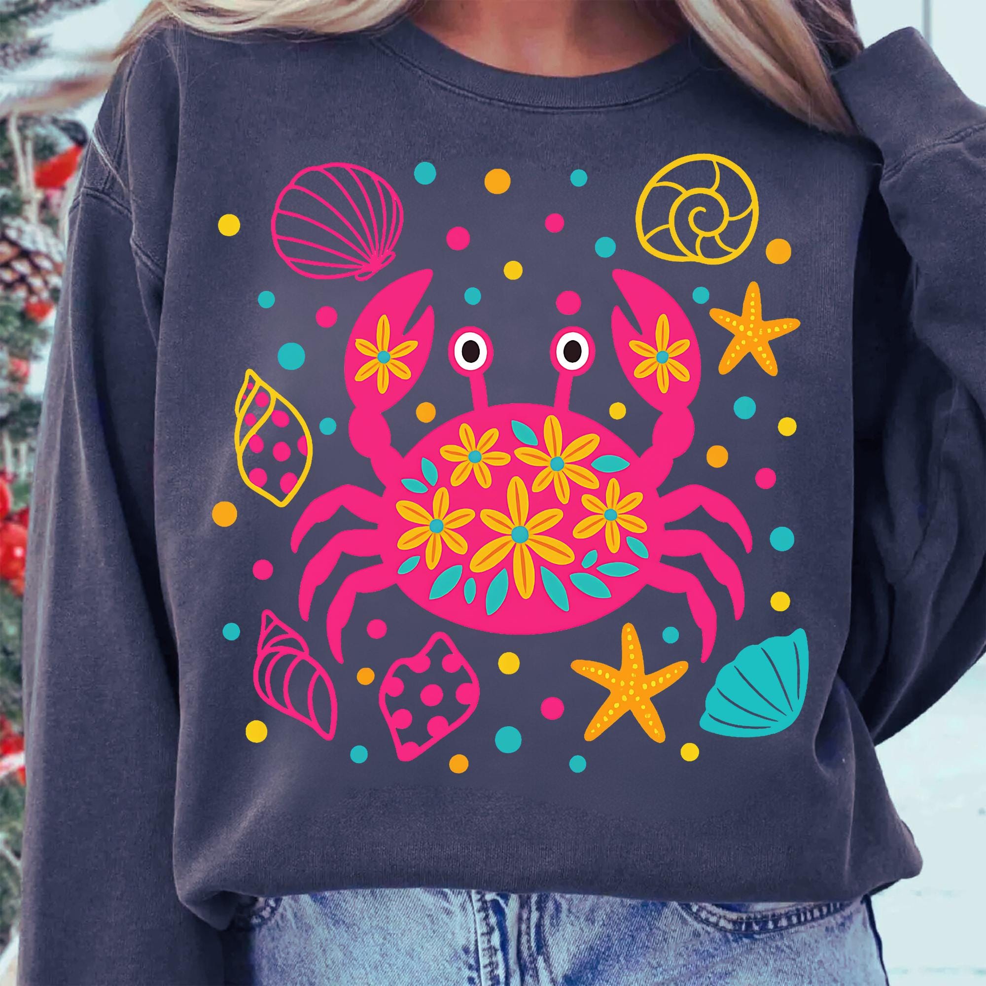 Preppy Summer Crab PNG, Coastal Floral Beach Sublimation, Cute Ocean ...