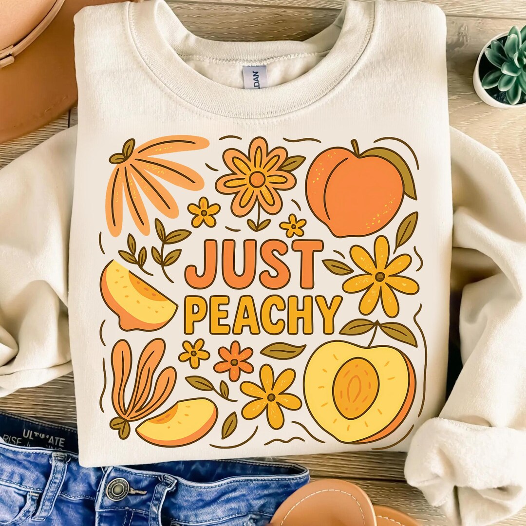 Just Peachy PNG, Retro Peach Sublimation Design, Floral Summer Fruit ...