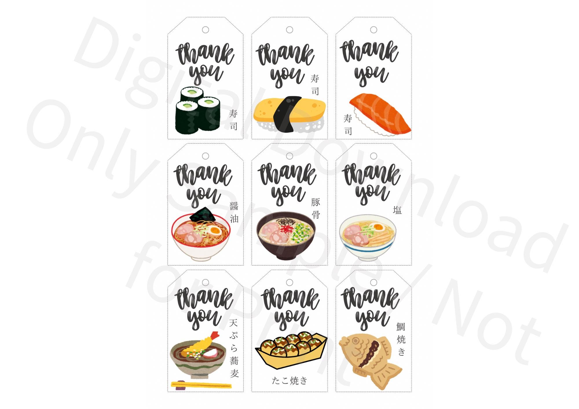 Printable Sushi Thank You Tags – Japanese Food Gift Tags – Instant ...