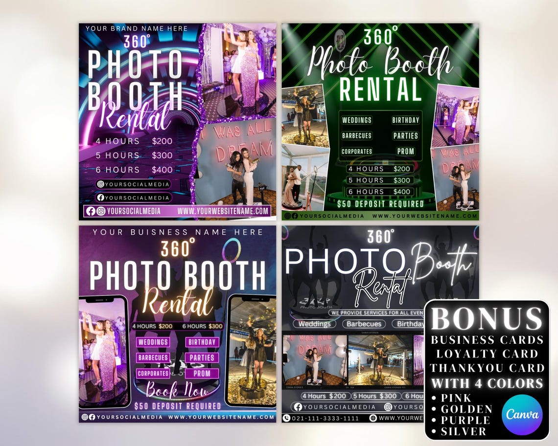 4x, 360 Photo Booth Rental Flyer | DIY Event Photography Rental Party ...