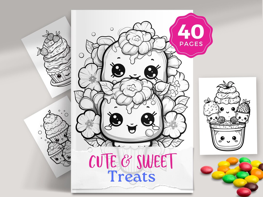 Cute and Sweet Kawaii Coloring Book - 40 Pages of Adorable Food - Bold ...