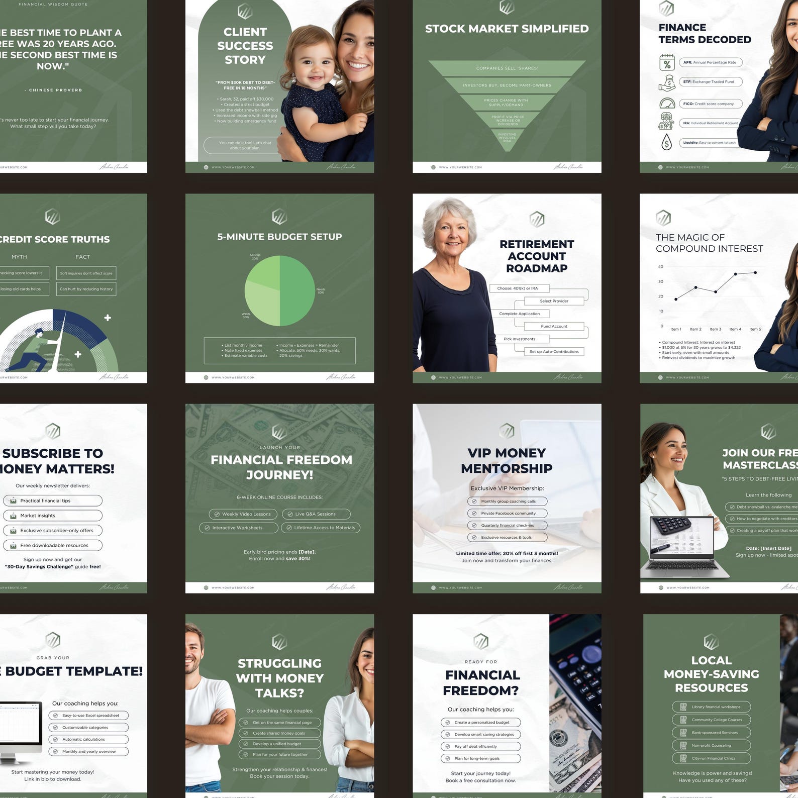 Customizable Financial Coach Social Media Post Templates - Editable ...